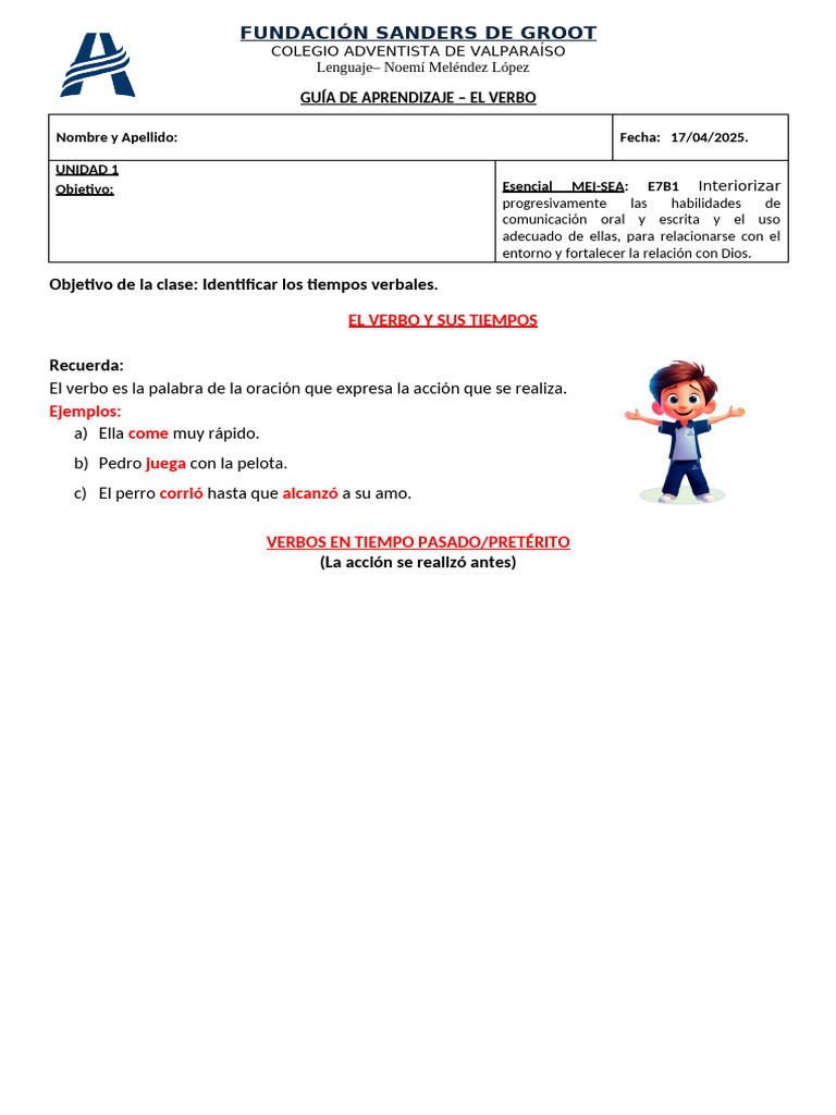 Guía de Aprendizaje - Tiempos Del Verbo | PDF