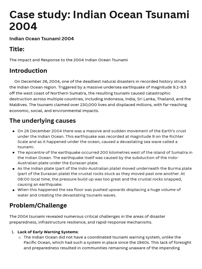 Case Study Indian Ocean Tsunami 2004 | PDF | Tsunami | Earthquakes
