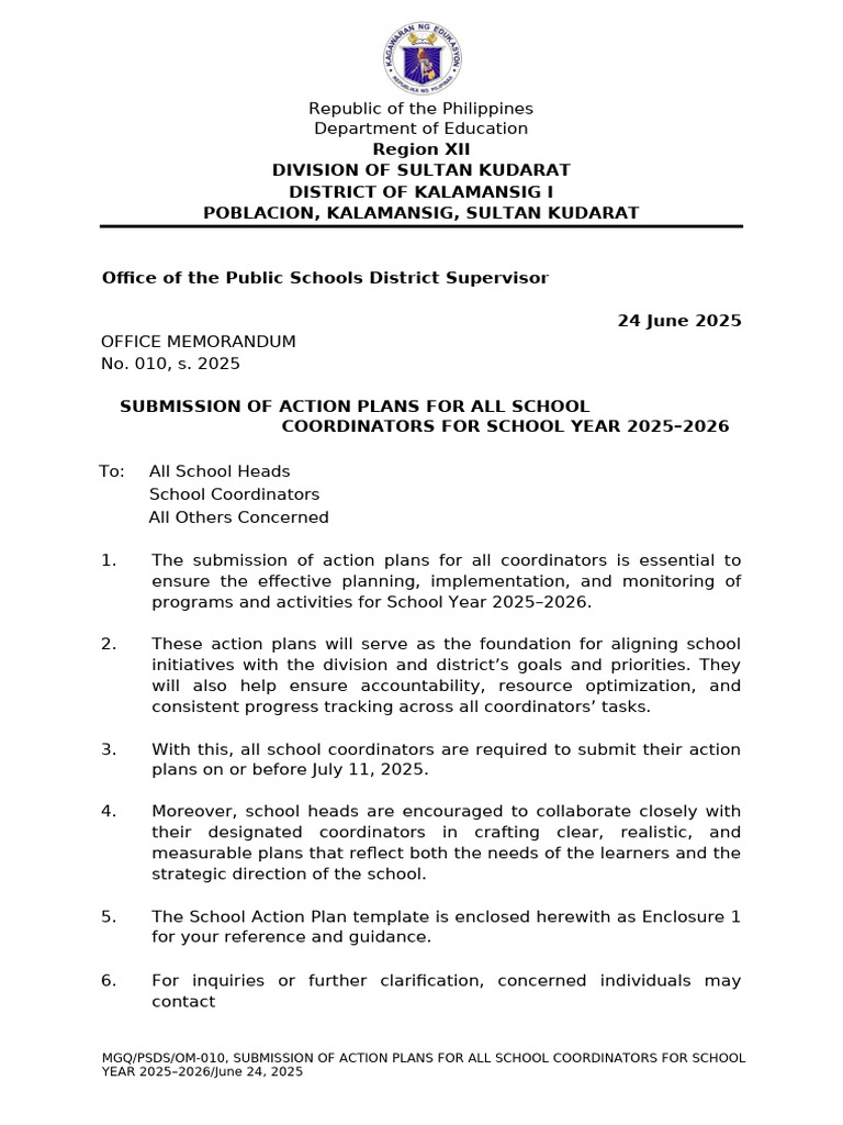 LIS Coordinator Action Plan 2025-2026 | PDF | Computing