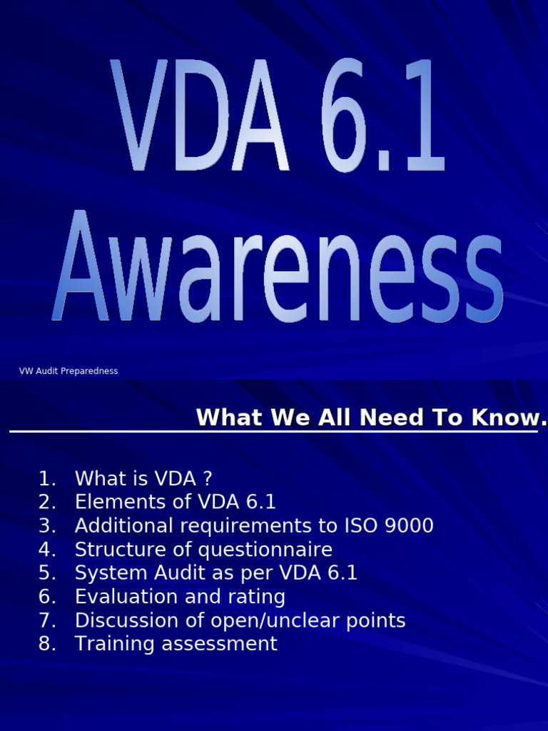 VDA 6.1 Awareness - VW Audit | PDF | Audit | Quality Management System