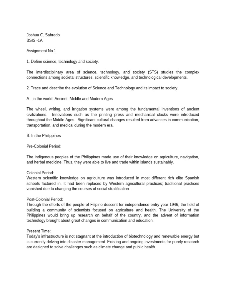 Assignment No.1 (Sabredo Joshua BSIS-1A) | PDF