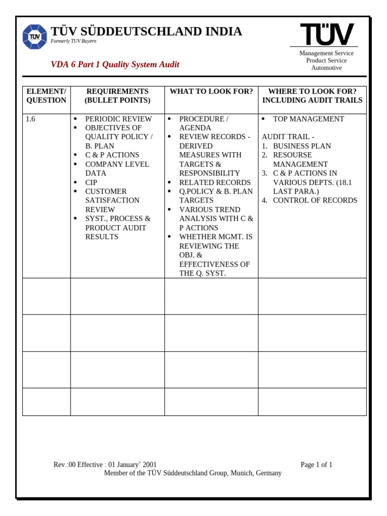 VDA 6.1 Quality System Audit Guide | PDF