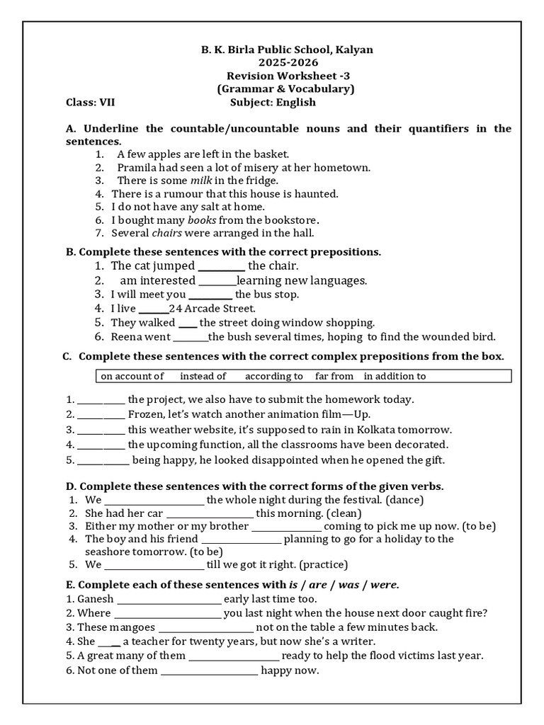 Rev WS 3 Grammar & Vocabulary PT 1-GRADE 7 (2025-26) | PDF | Linguistic ...