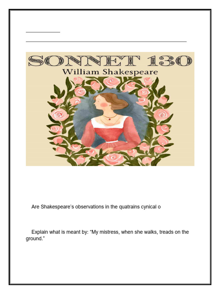 Sonnet 130 Activity Year 10 | PDF