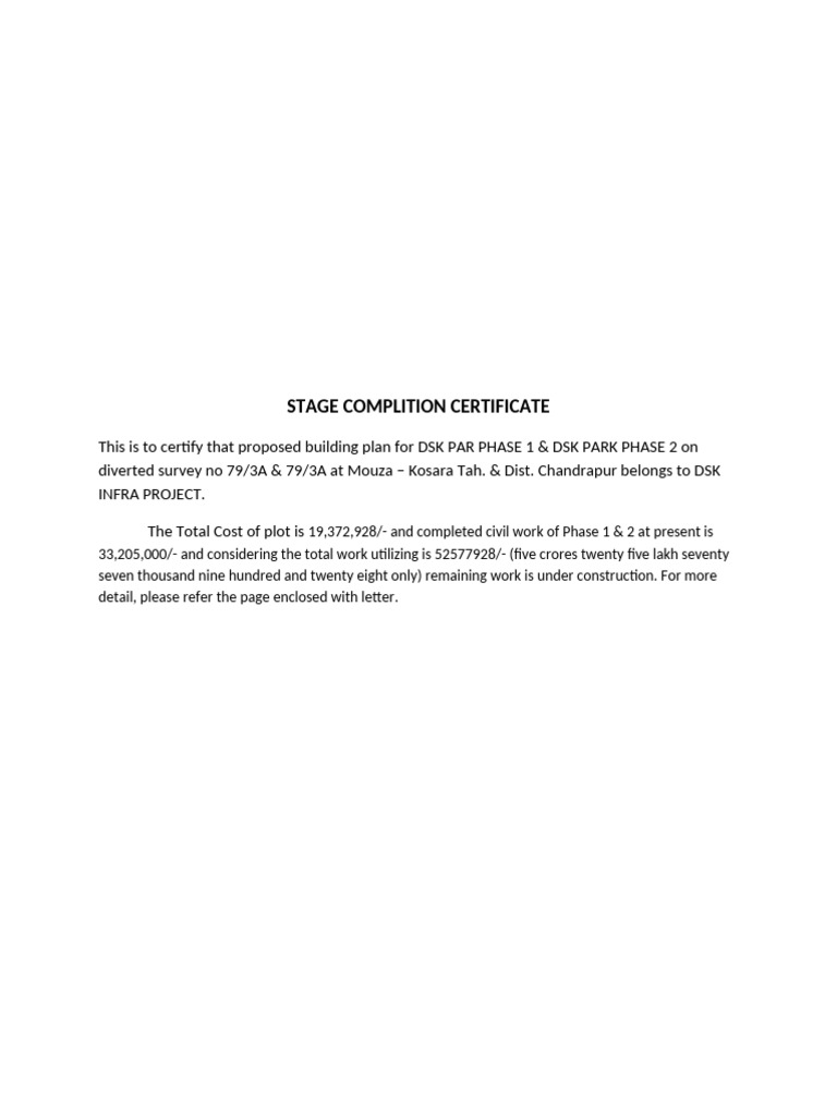 DSK Park Phase 1 & 2 Completion Certificate | PDF