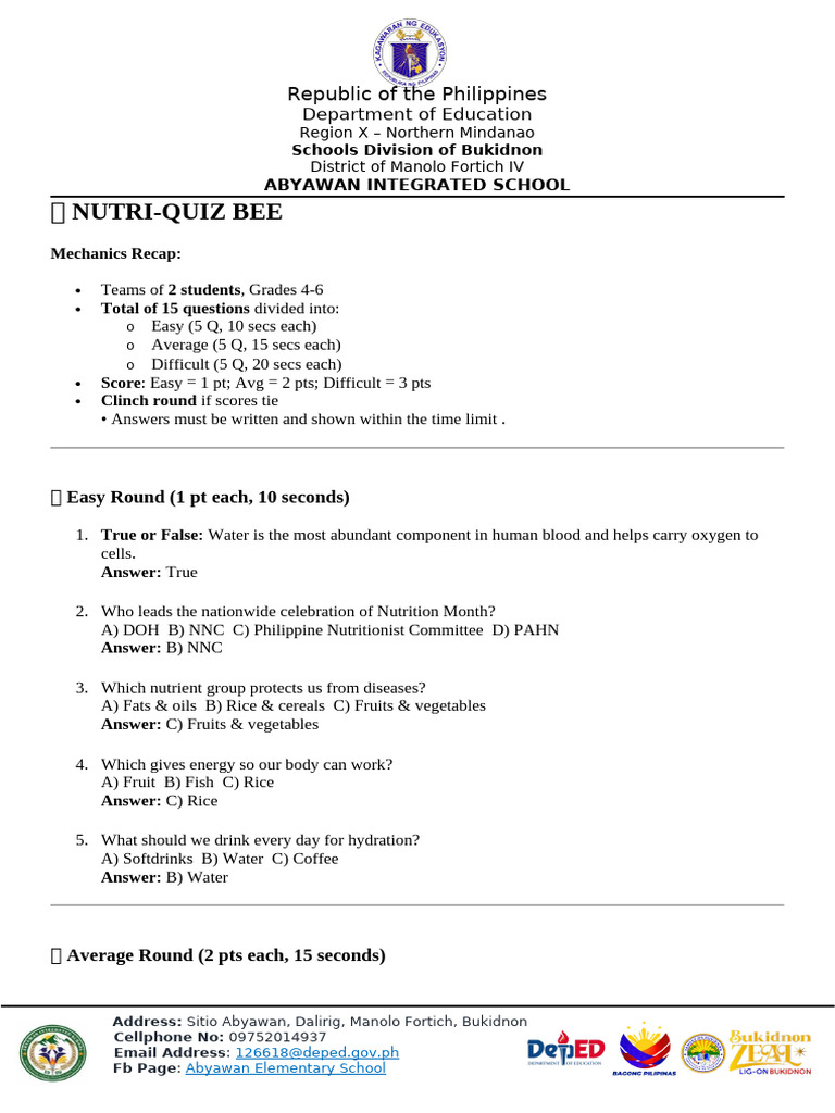Nutrition Month Quiz Bee On Key Stage 3 | PDF | Vitamin C | Vitamin