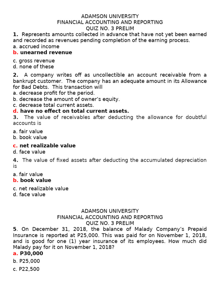 03 Far Quiz 03 Prelim Adjusting Entries 2 | PDF | Debits And Credits | Book Value
