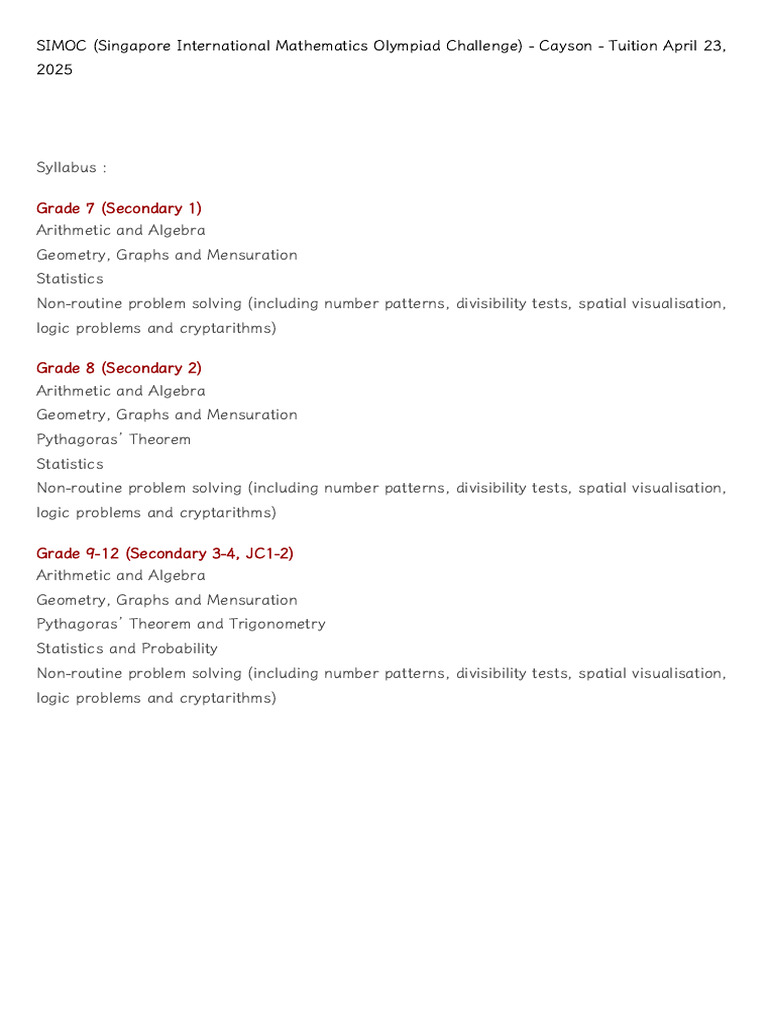 SIMOC 2025 Syllabus Overview | PDF