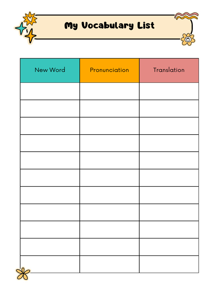 Colorful Vocabulary List Worksheet 20250714 100745 0000 | PDF