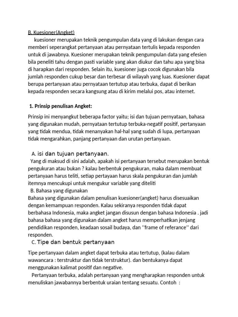 Prinsip Penyusunan Kuesioner Efektif | PDF
