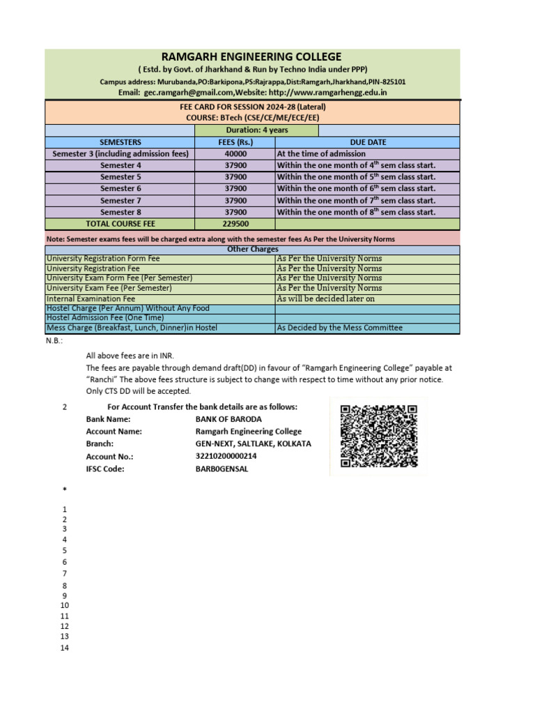 Ramgarh Engineering College Fee Structure | PDF