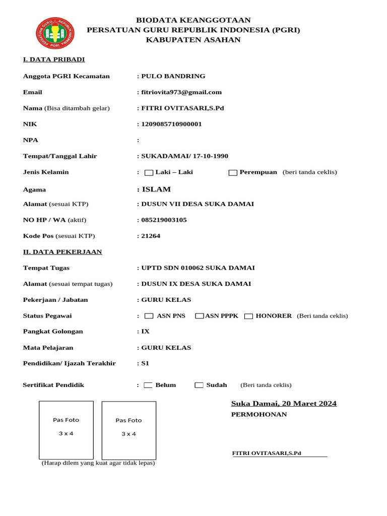 FORMULIR PGRI TERBARU | PDF