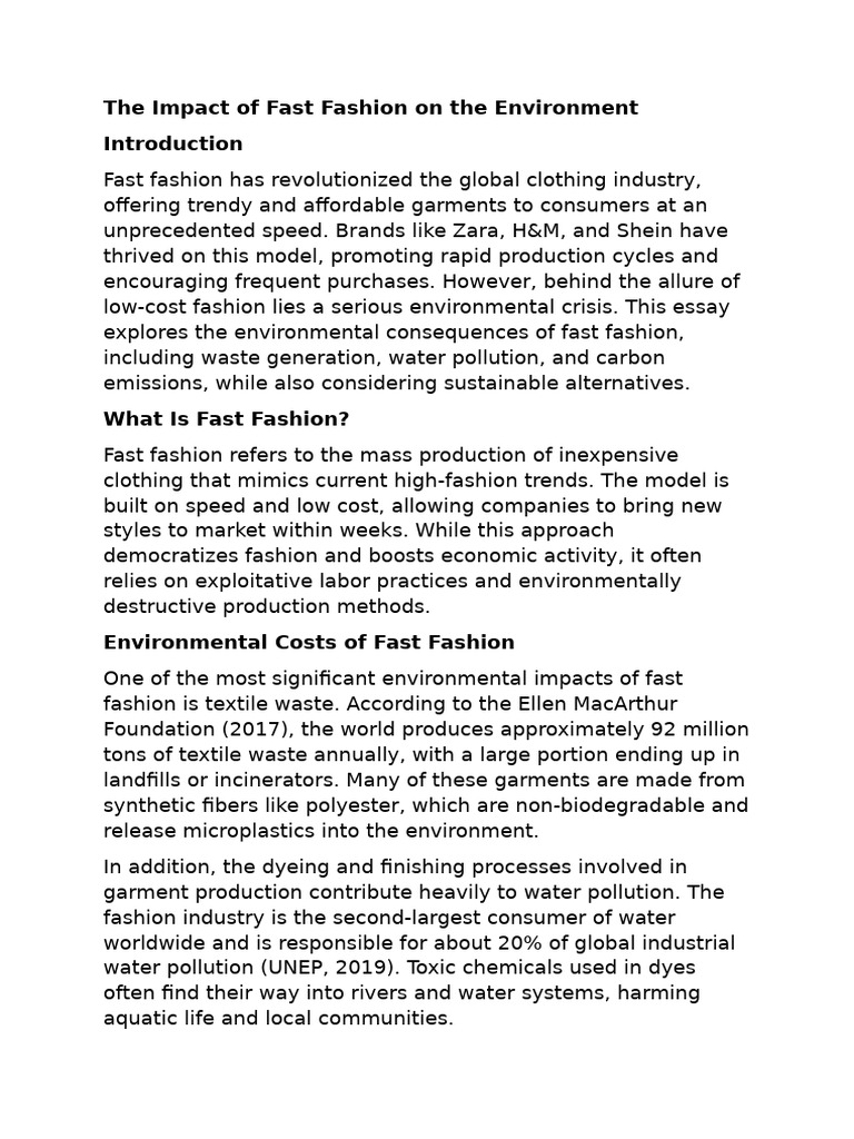 The Impact of Fast Fashion On The Environment | PDF | Natural ...