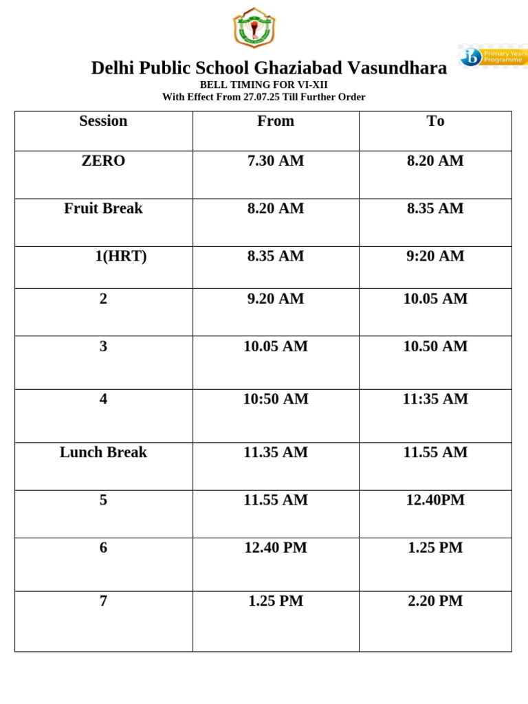 Bell Timing Class 6-12 (27.7.25) | PDF