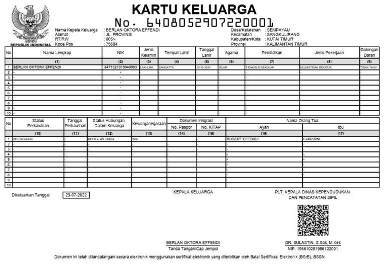 Data Keluarga Berlan Oktora Effendi | PDF