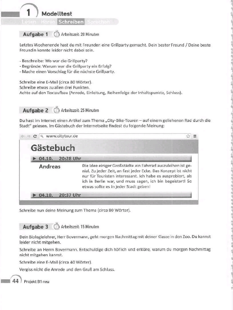 Schreiben Aufgabe 1, 2,, 3 Goethe Zertifikat B1 | PDF