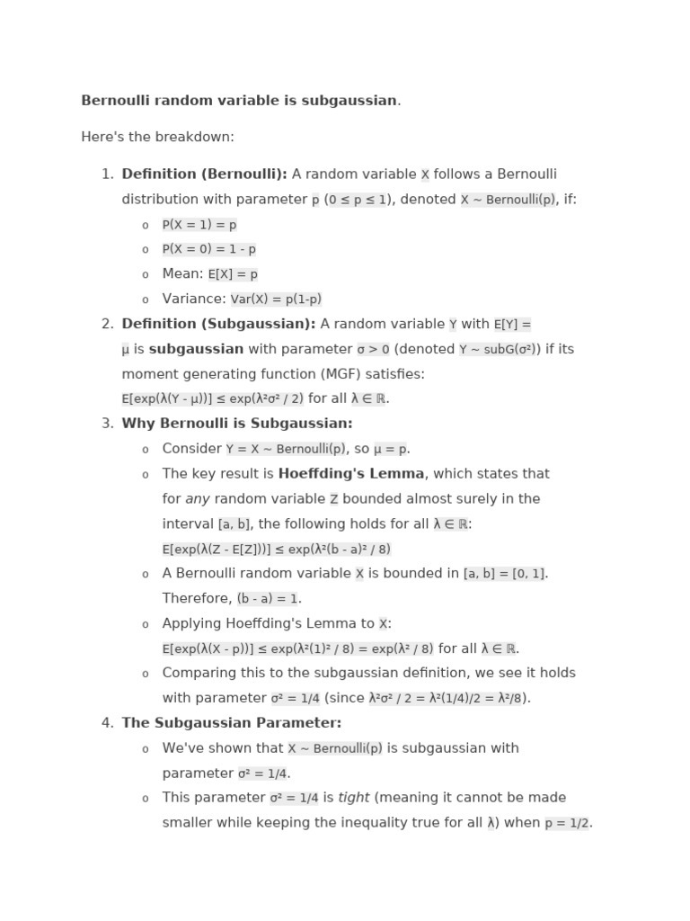 Bernoulli Random Variable Is Subgaussian | PDF | Variance | Functions ...