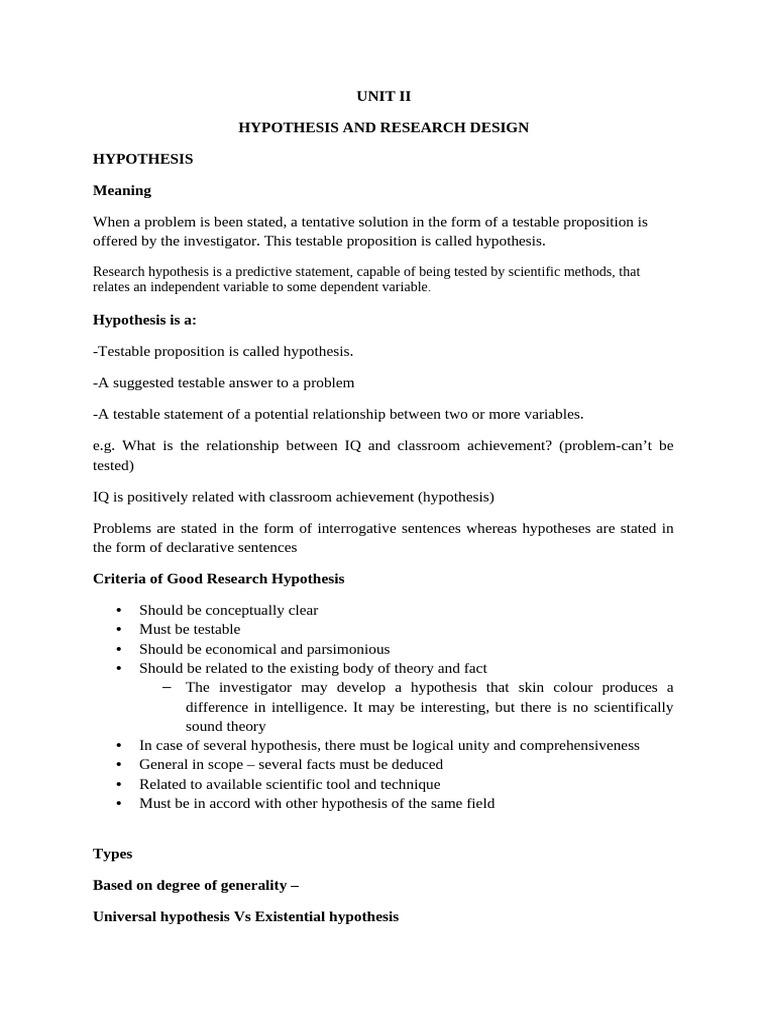 Unit 2 - Hypothesis and Design | PDF | Hypothesis | Experiment