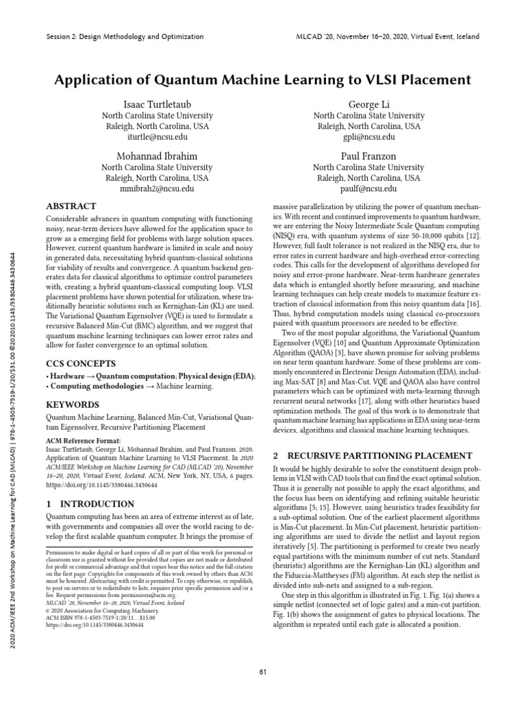 Application of Quantum Machine Learning To VLSI Placement | PDF | Quantum Computing | Applied ...
