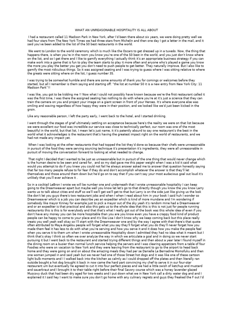 Unreasonable Hospitality in Restaurants | PDF