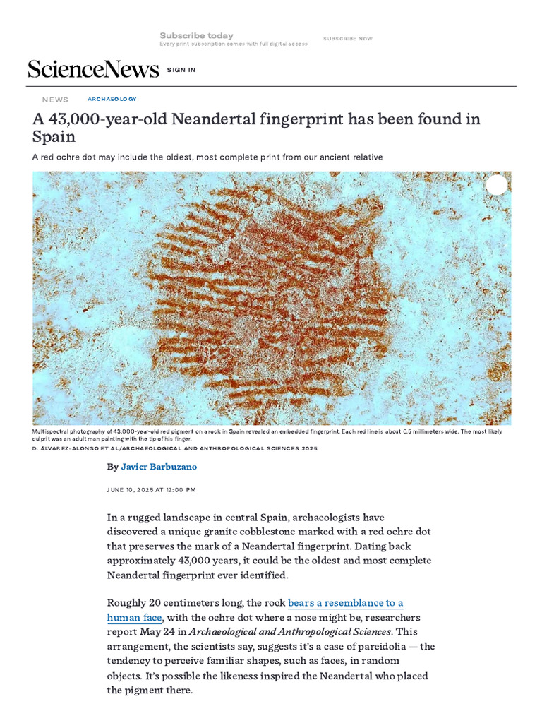 A 43,000-Year-Old Neandertal Fingerprint Has Been Found in Spain | PDF ...
