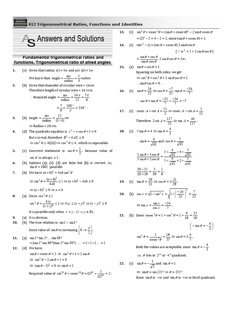 Trigonometric Ratios and Identities Guide | PDF | Trigonometric ...