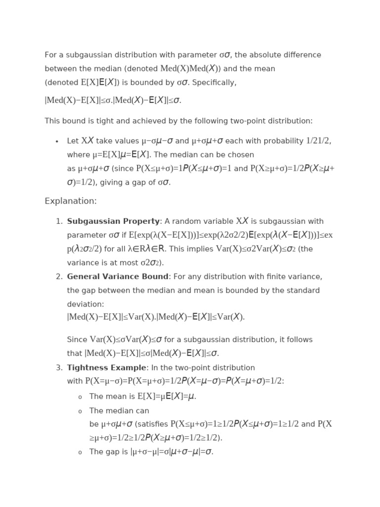 Difference in Mean and Median For A Subgaussian Distribution | PDF