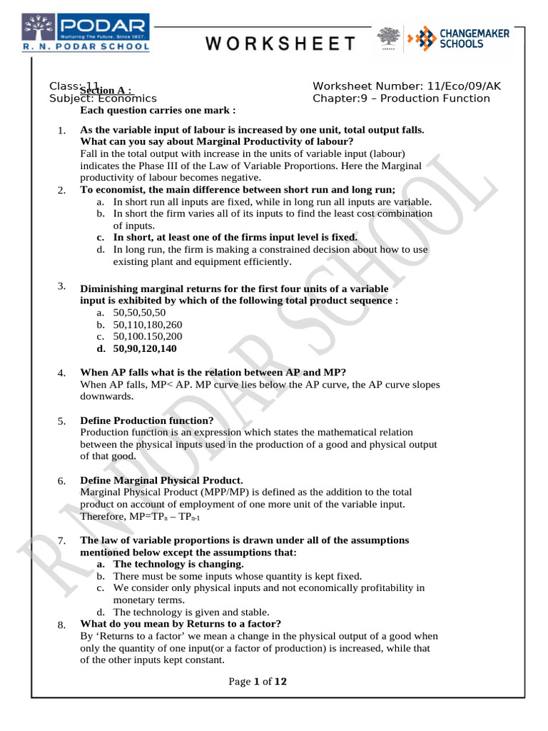 Ch9. Production Function (AK) | PDF | Production Function | Production ...