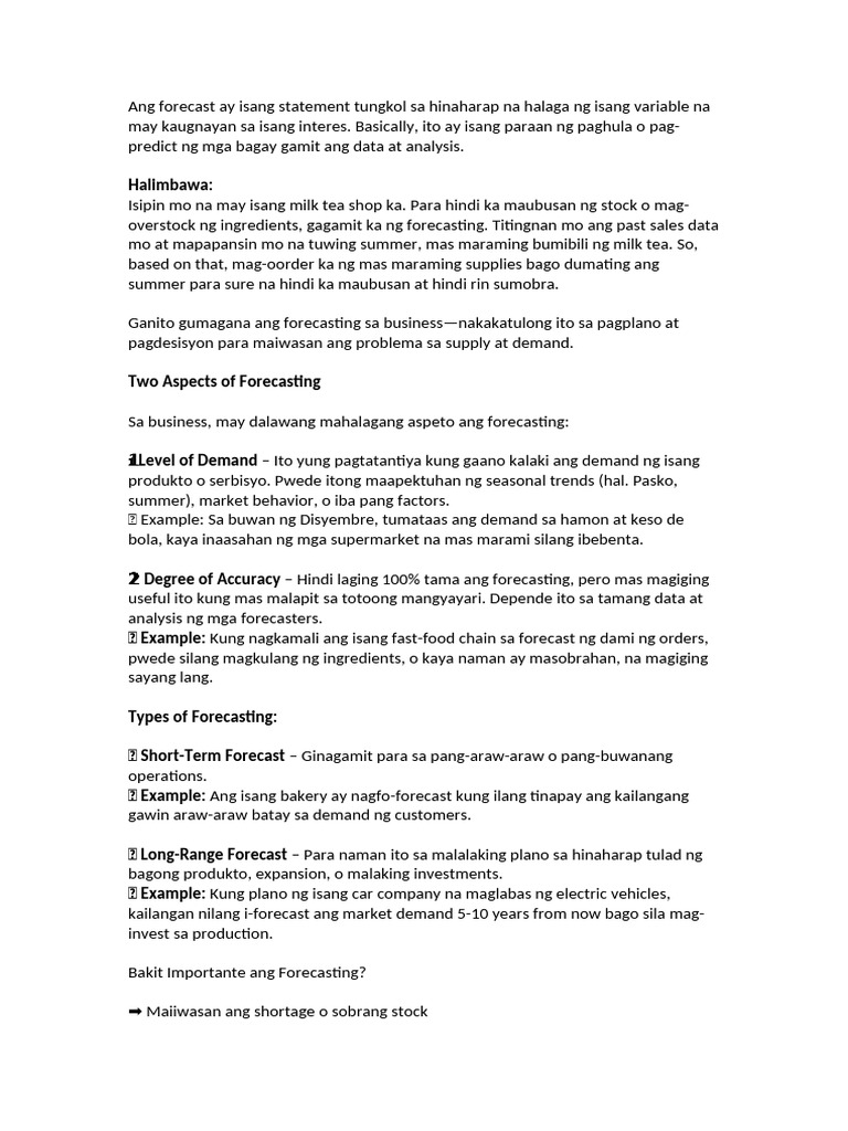 Forecasting Report Explanation | PDF