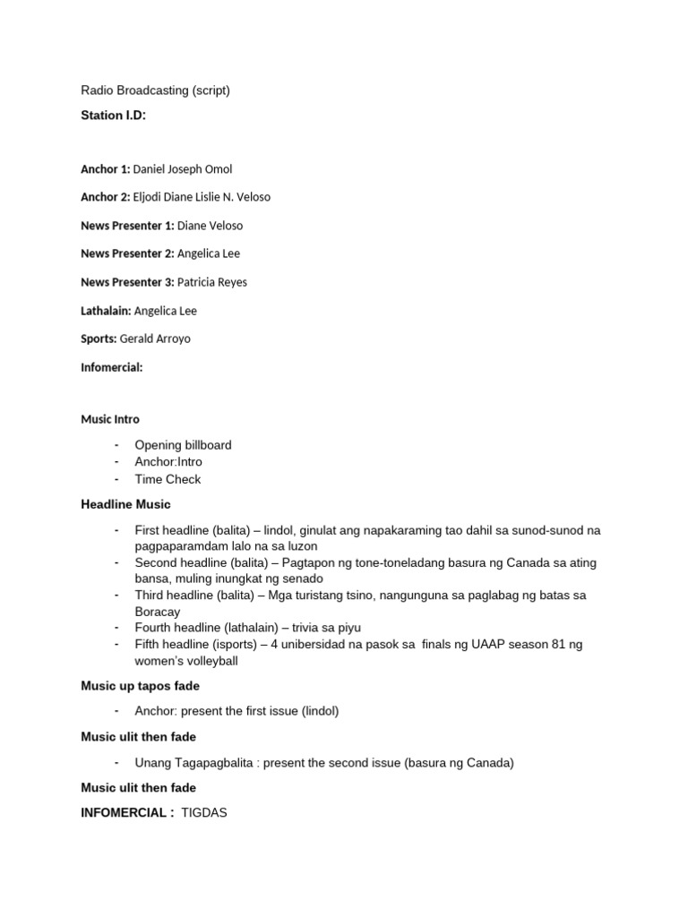 Radio Broadcasting Script - Retorika | PDF