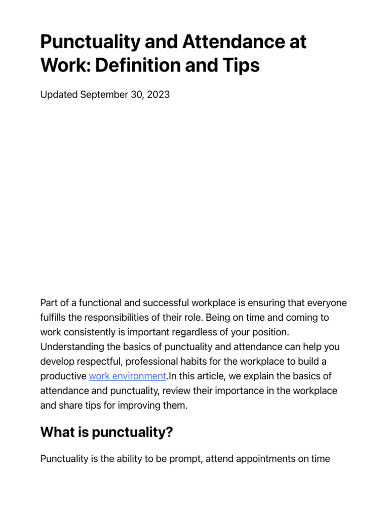 Punctuality and Attendance at Work - Definition and Tips | PDF ...
