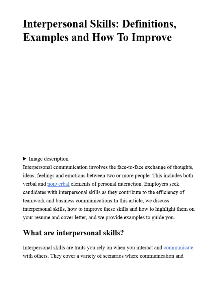 Interpersonal Skills - Definitions, Examples and How To Improve | PDF | Résumé | Skill