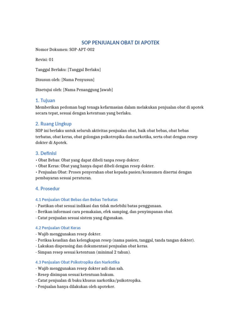 SOP Penjualan Obat Apotek | PDF