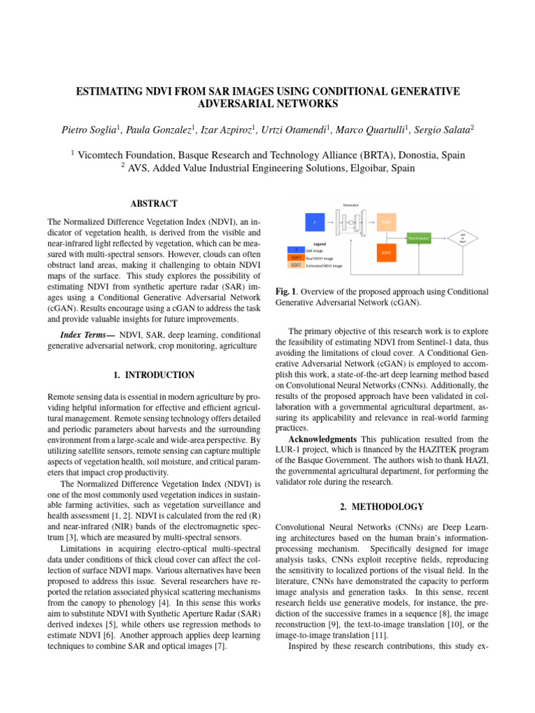 Estimating Ndvi From Sar Images Using Conditional Generative Adversarial Networks | PDF