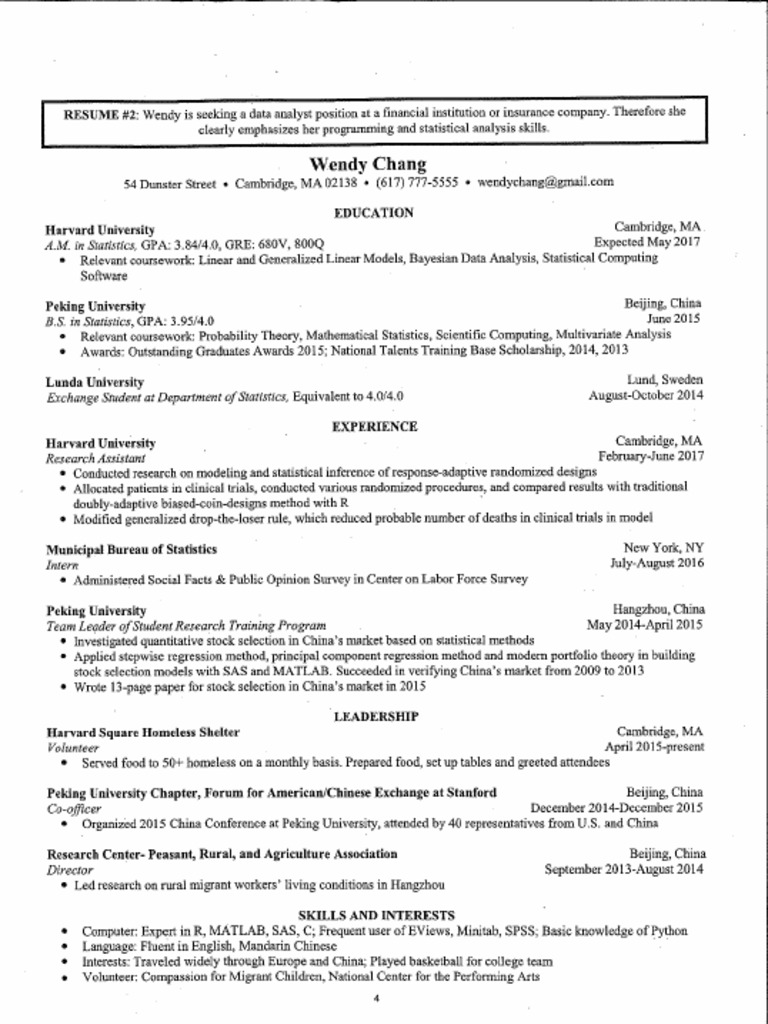 Resumes of Statistics Majors | PDF