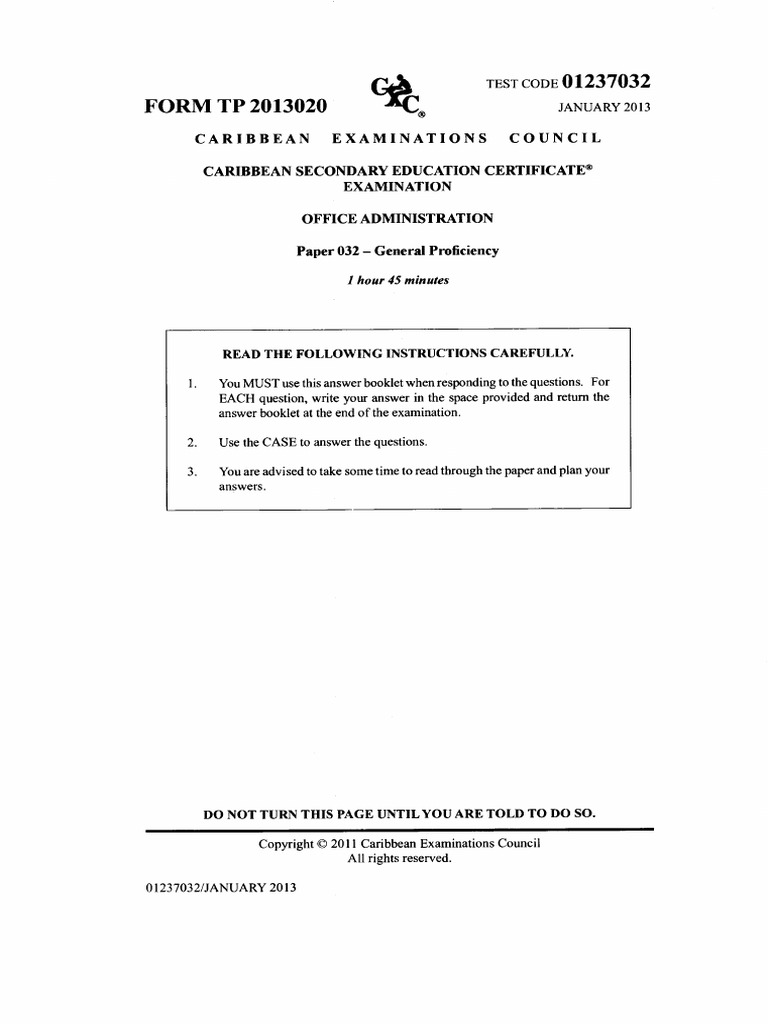 CSEC Office Administration Jan 2013 P3 | PDF