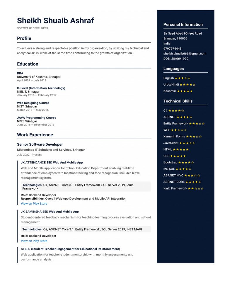 Resume Sheikh Shuaib Ashraf | PDF