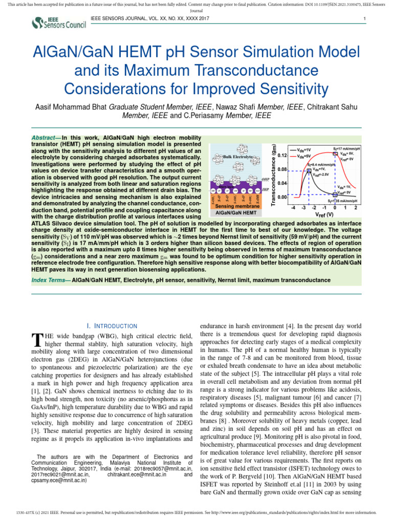 Bhat Et Al AlGaN GaN HEMT PH Sensor Simulation Model and Its Maximum ...