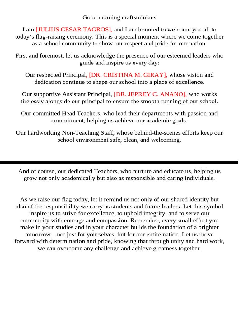 Flag Raising Ceremony Welcome Script | PDF