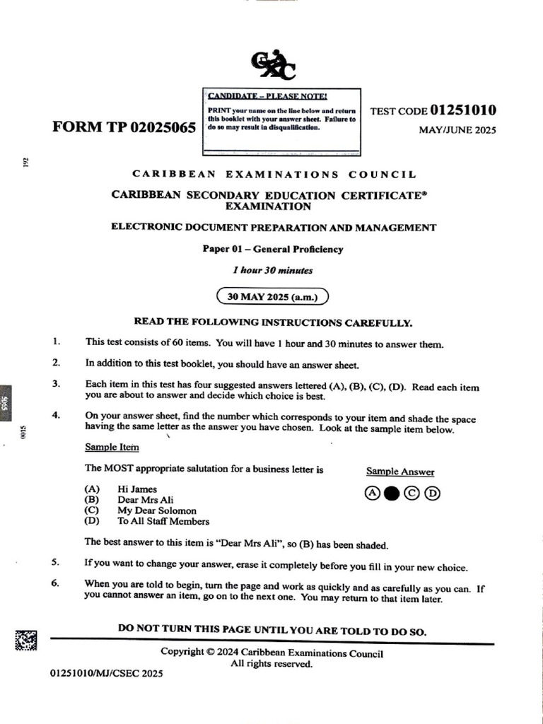 Csec Edpm June 2025 Paper 1 | PDF