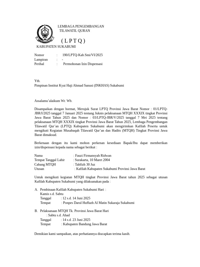 Surat Dispen | PDF
