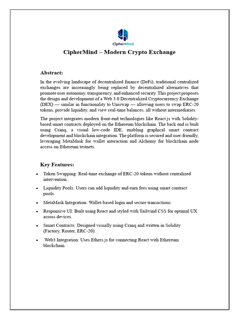 CipherMind - Modern Crypto Exchange | PDF
