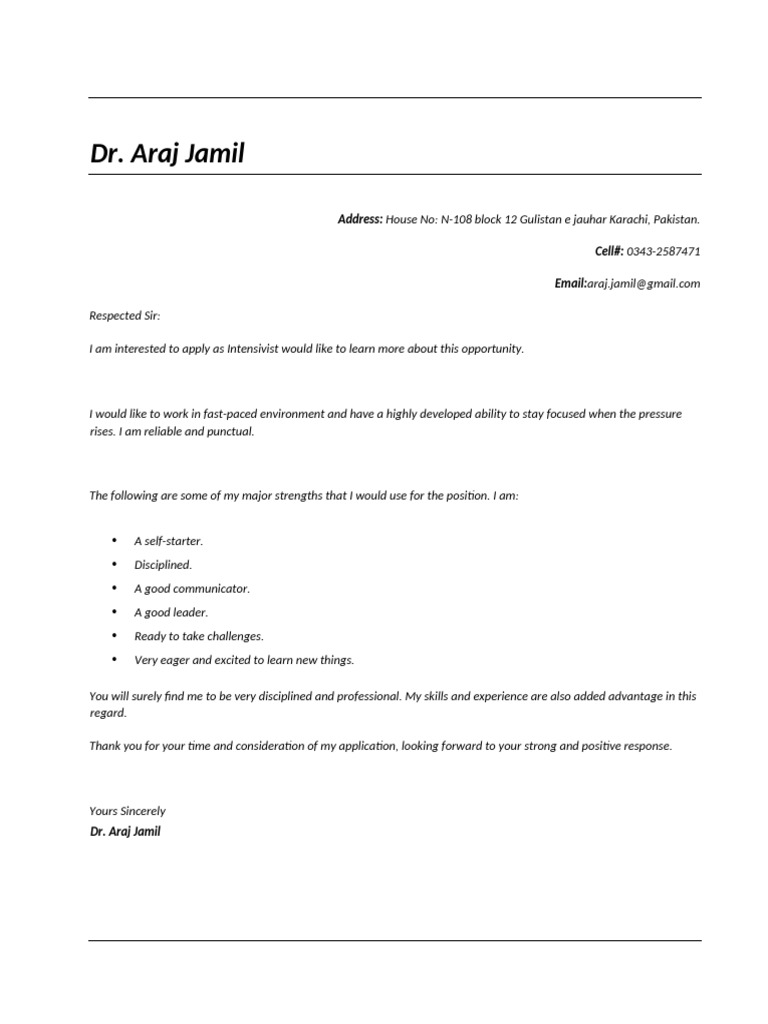 Application for Intensivist Position | PDF | Health Care | Medical ...