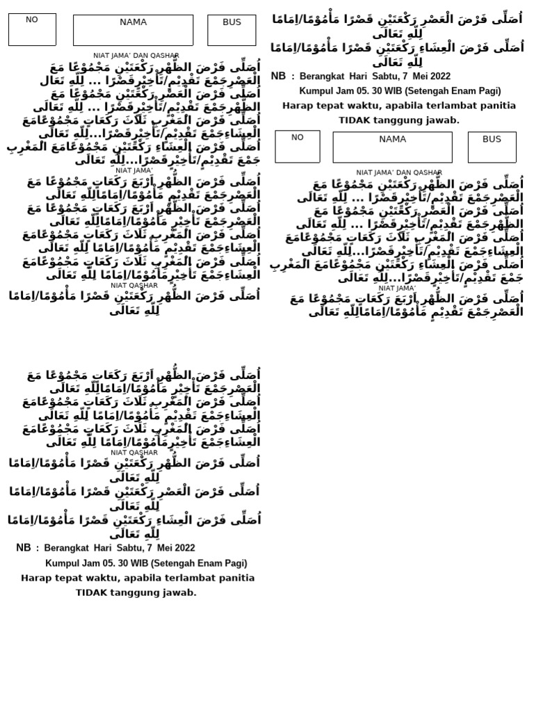 Niat Sholat Jama Qashar | PDF
