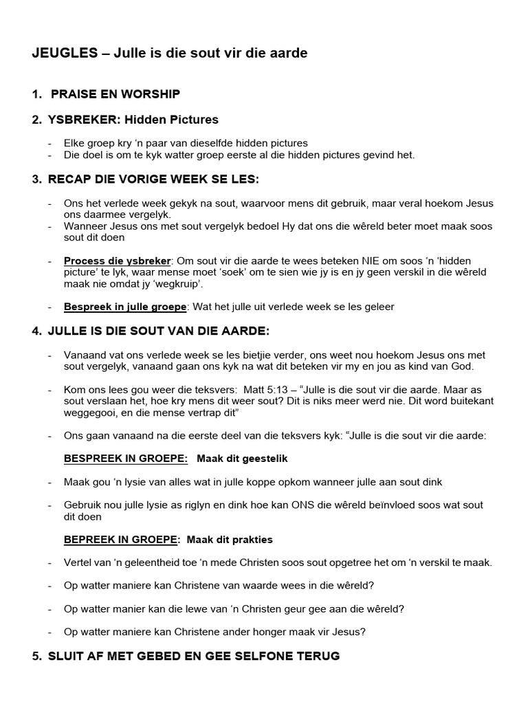 Jeugles Julle Is Die Sout Vir Die Aarde | PDF