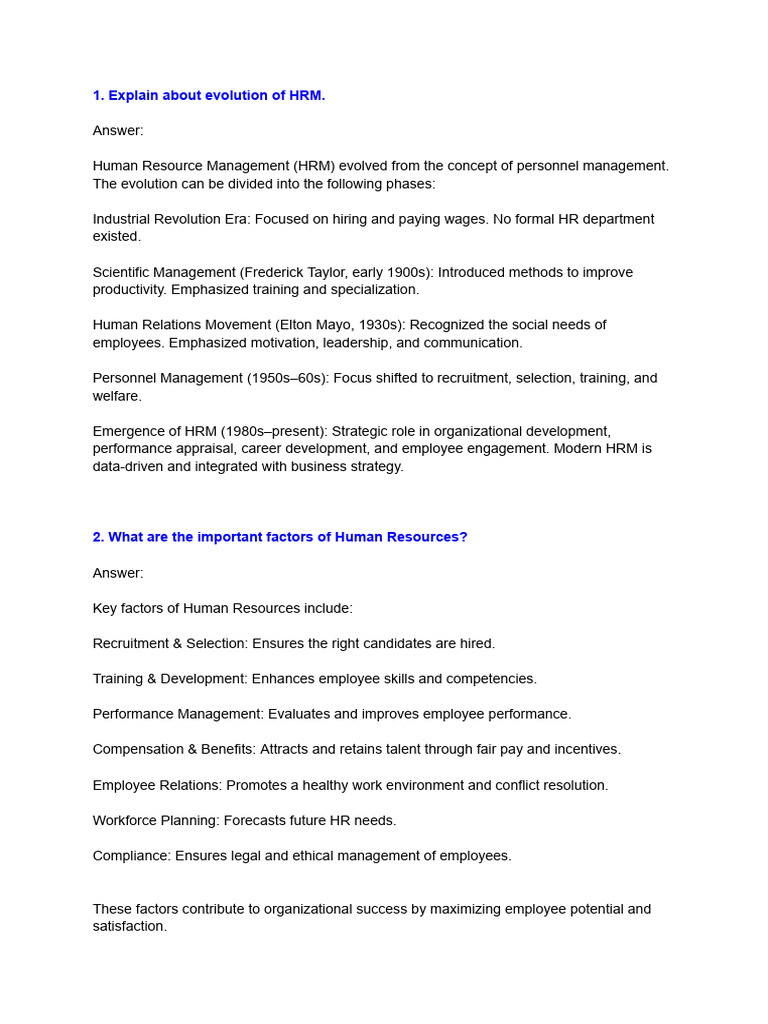 QB3 Detailed Answers HRM (5-10 Marks Questions) | PDF | Human Resource ...
