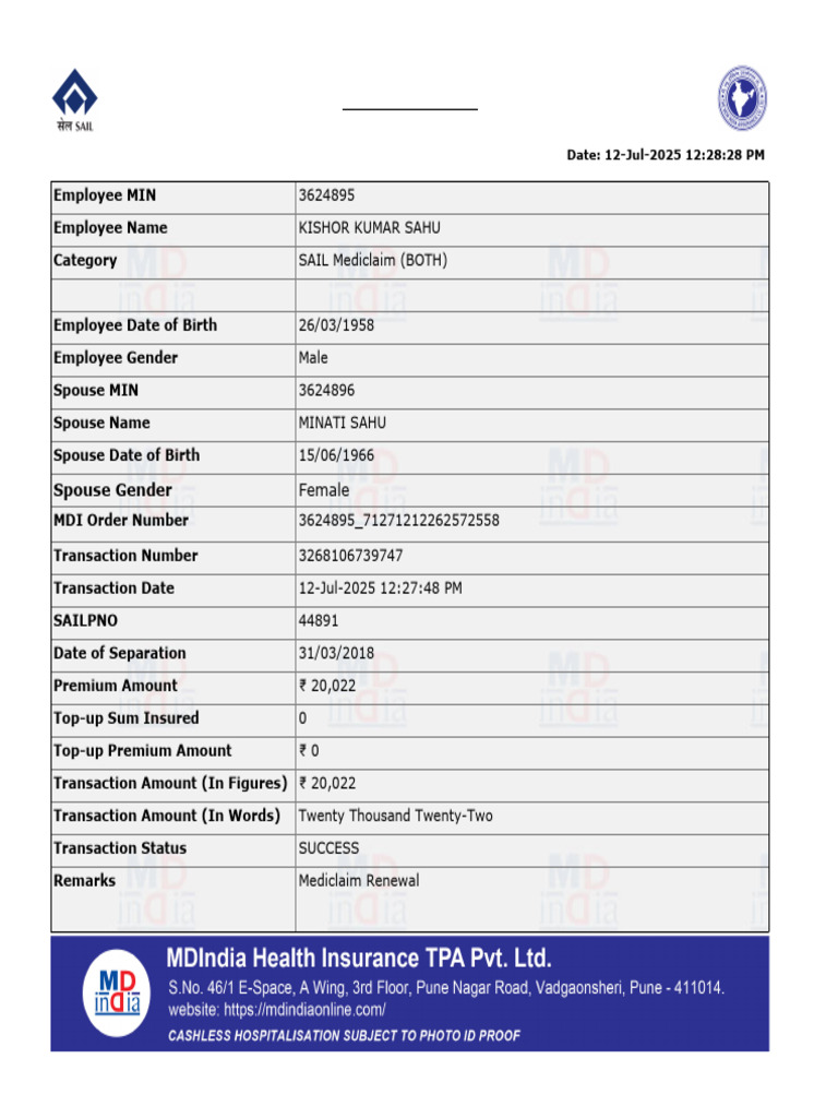 Sail Payment Receipt | PDF