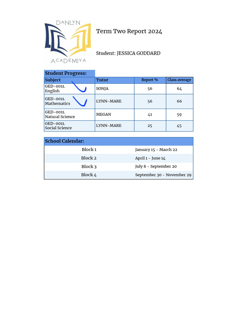 Student JESSICA GODDARD Danlyn Academya Term Two 240722 192848 | PDF