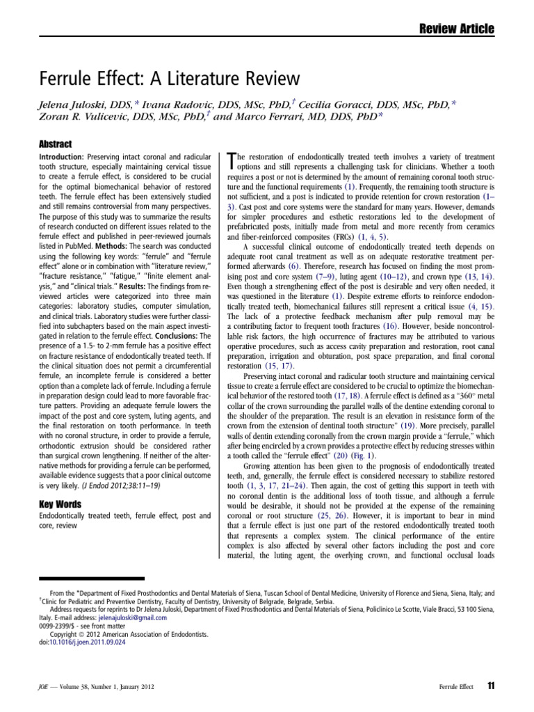 Ferrule Effect A Literature Review | PDF | Dental Anatomy | Dentistry ...