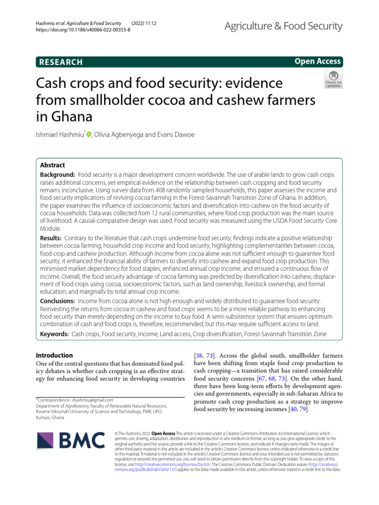 Cash Crops and Food Security Evidence, Ghana | PDF | Food Security ...